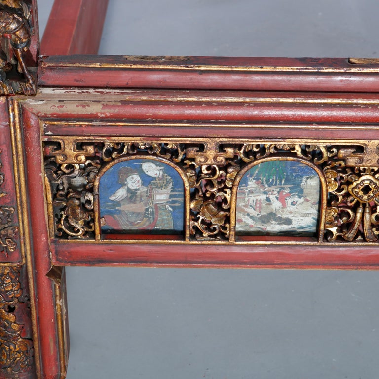 Antique Chinese Vermillion Red and Gilt Youth Bed with Hand Painted ...