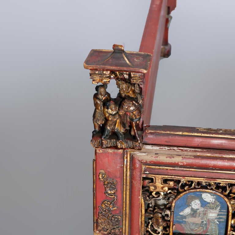 Antique Chinese Vermillion Red and Gilt Youth Bed with Hand Painted ...