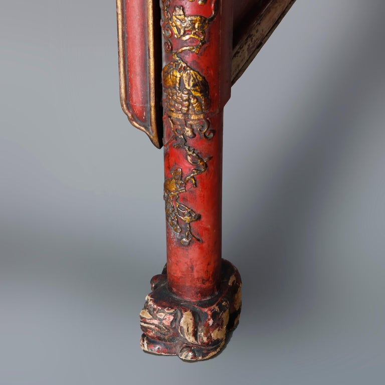 Antique Chinese Vermillion Red and Gilt Youth Bed with Hand Painted ...