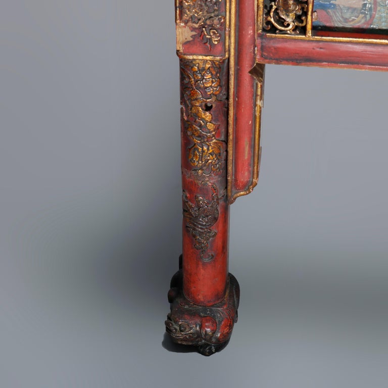 Antique Chinese Vermillion Red and Gilt Youth Bed with Hand Painted ...