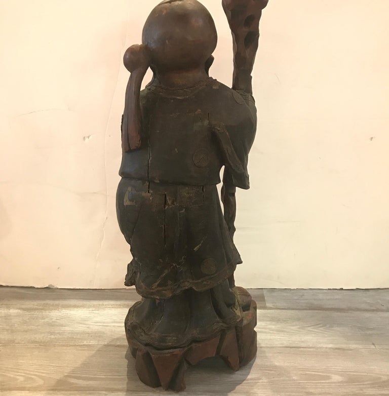 Antique Chinese Wood Carved Sculpture of a Scholar For Sale at 1stDibs