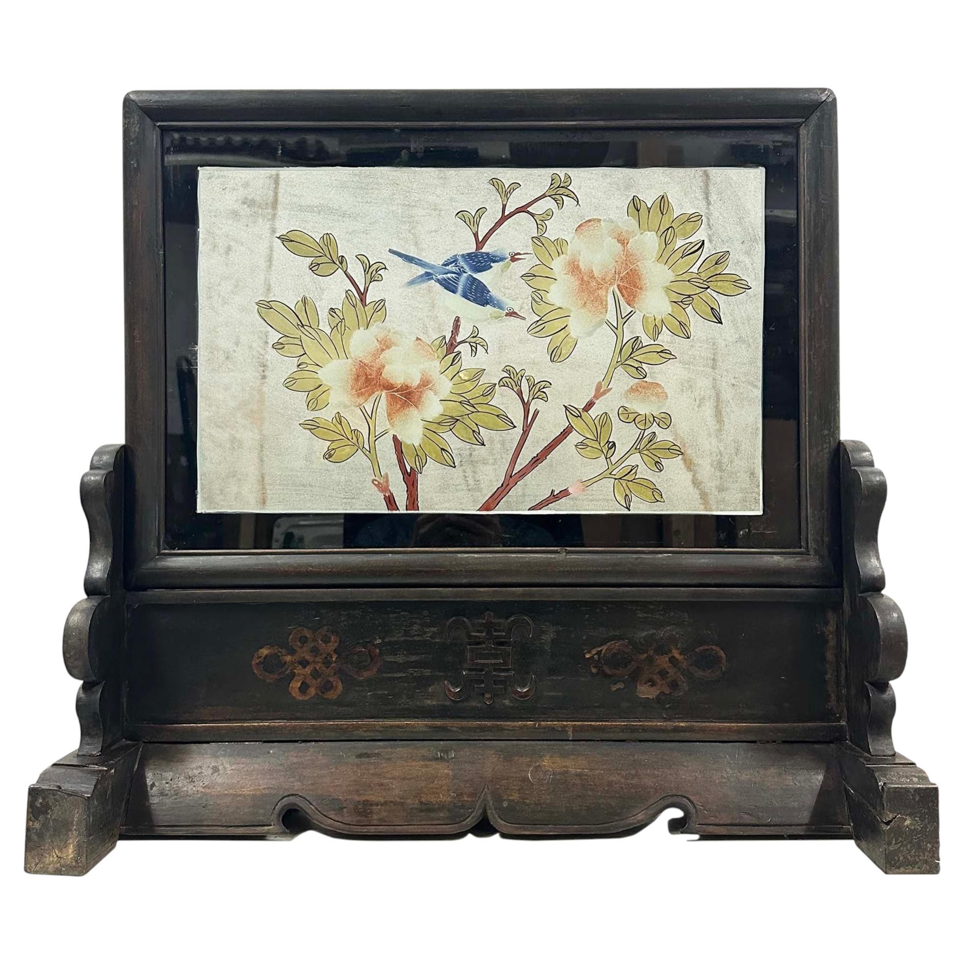 Antique Chinese Wooden/Revers Painting Glass Table Screen For Sale at ...