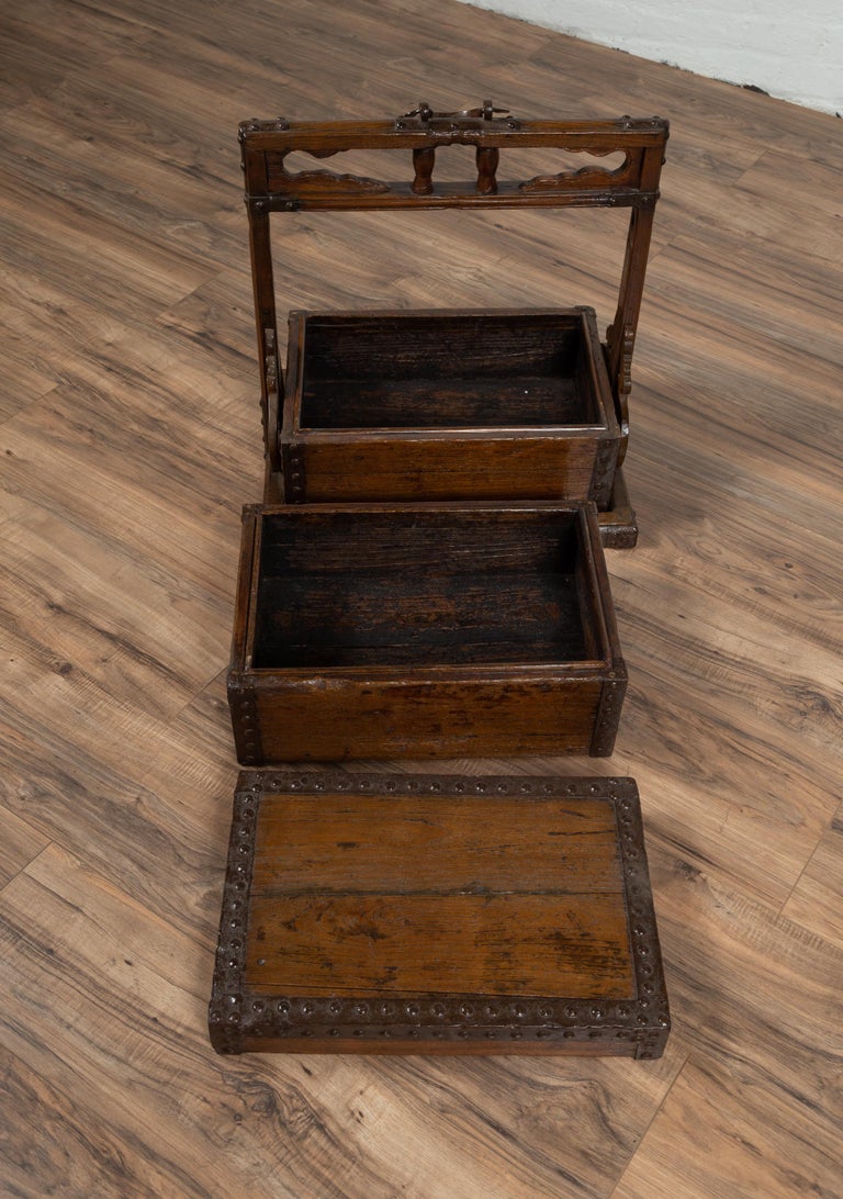 Antique Chinese Wooden Wedding Carrying Tiered Treasure Box with ...