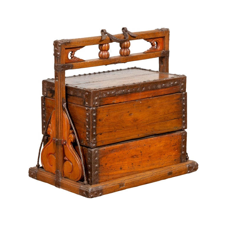 Antique Chinese Wooden Wedding Carrying Tiered Treasure Box with ...