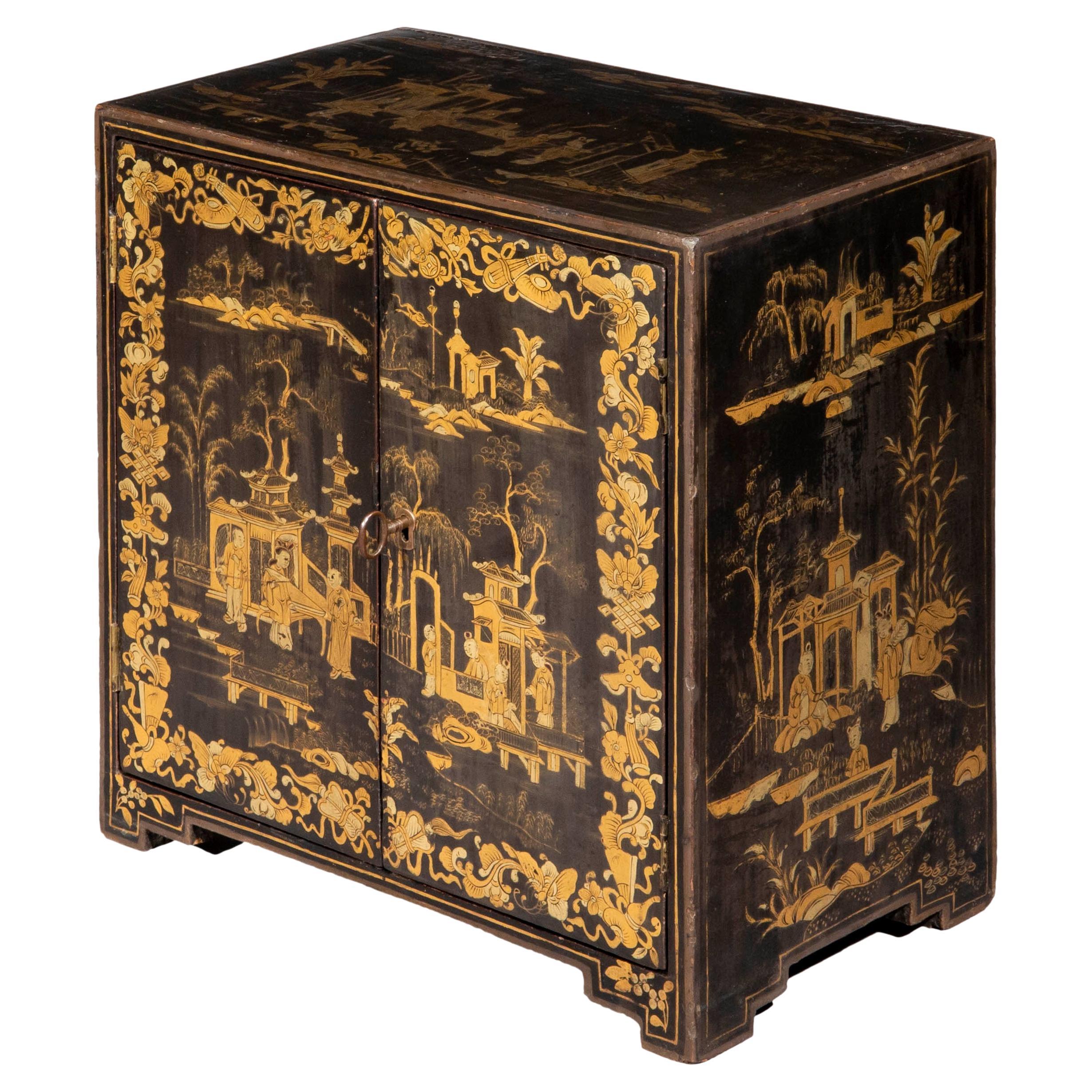 Black Lacquer Hand Painted Chinoiserie Dresser with Mother of Pearl ...