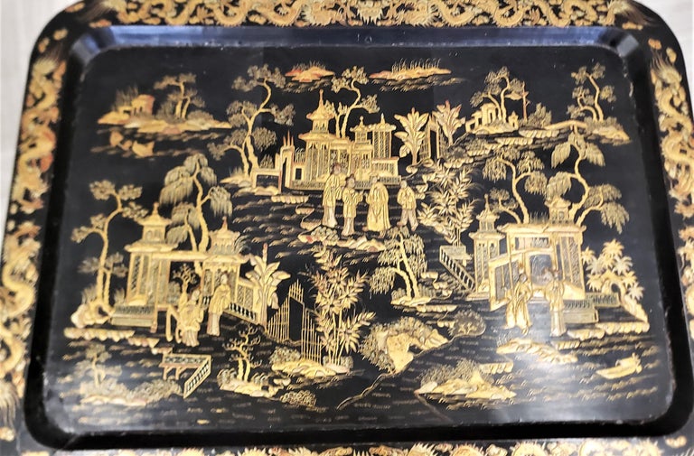 Antique Chinoiserie Stylied English Paper Mache Tray on Stand Accent ...