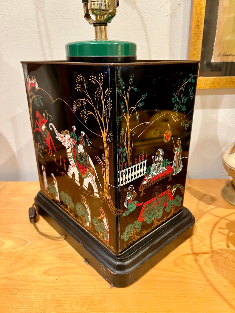 Antique Chinoisiere French Metal Tea Canister Lamp For Sale at 1stDibs