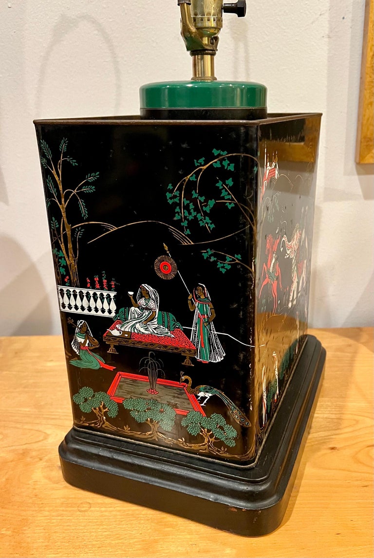 Antique Chinoisiere French Metal Tea Canister Lamp For Sale at 1stDibs