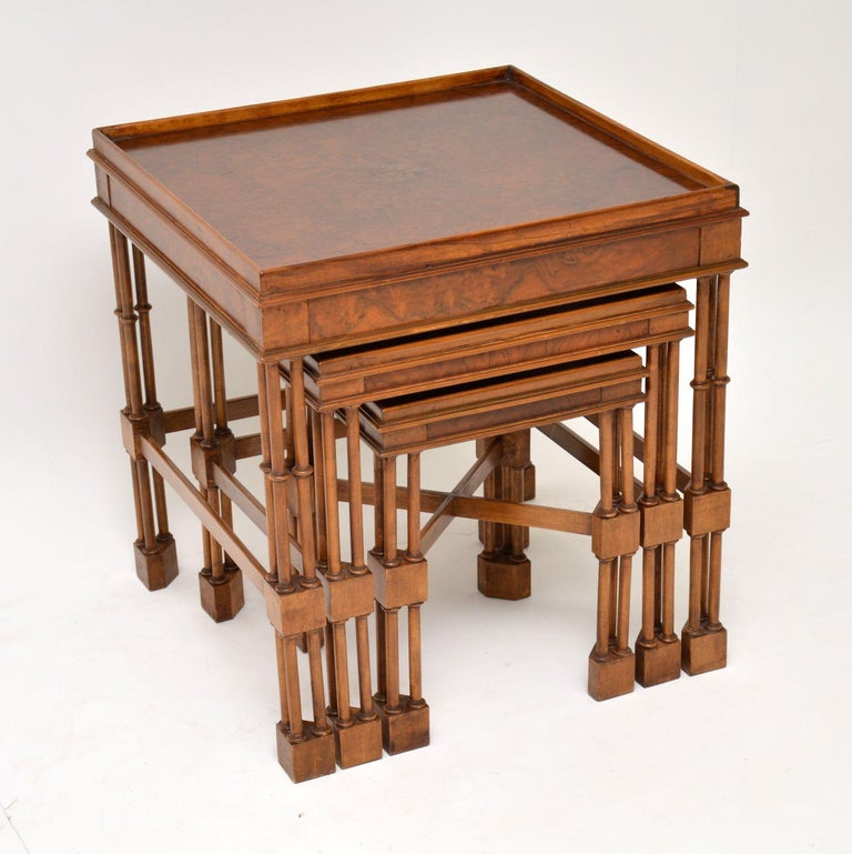 Antique Chippendale Style Burr Walnut Nest of Tables For Sale at 1stdibs