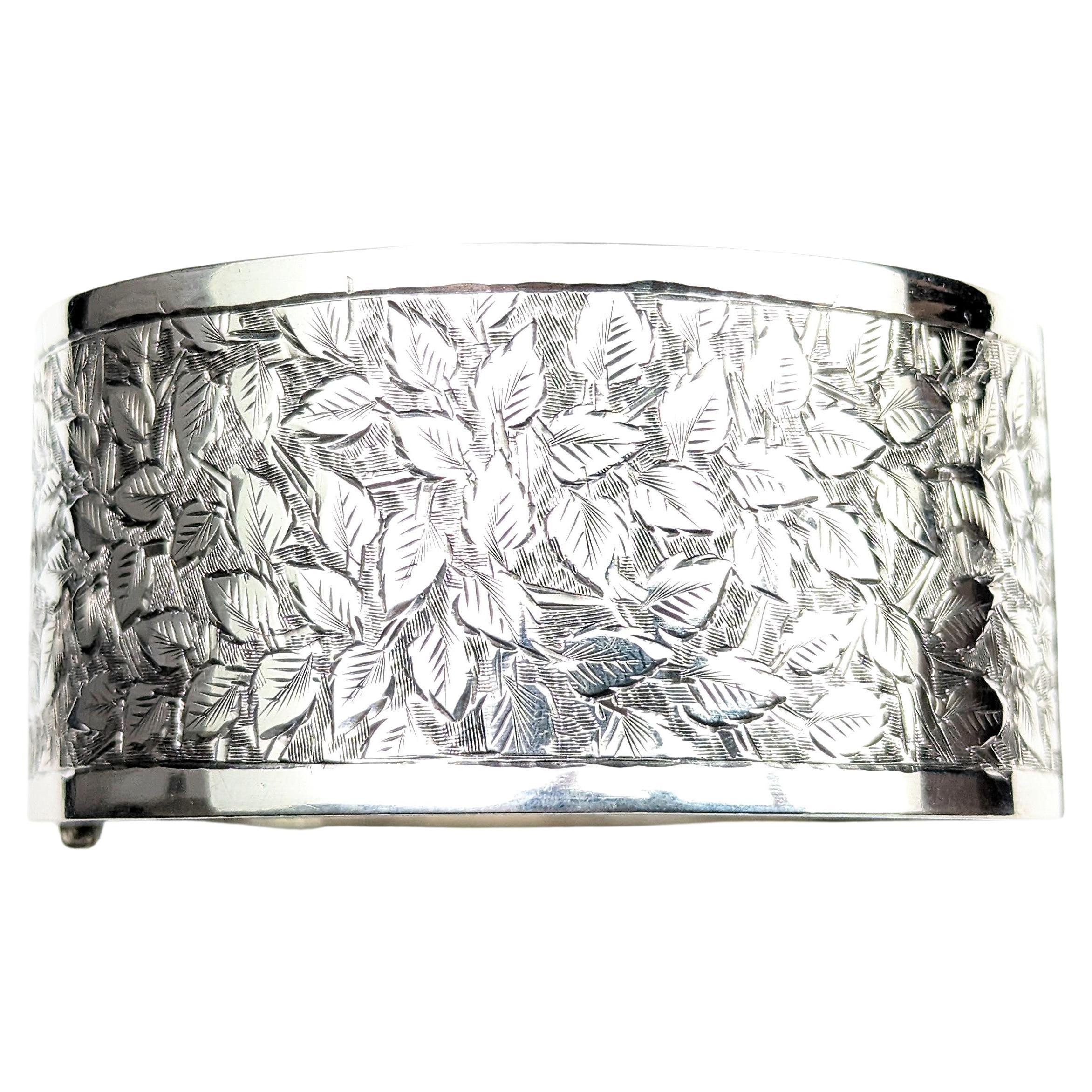 Antique Victorian Sterling Silver Bangle, Chunky, Sunflower For Sale at ...