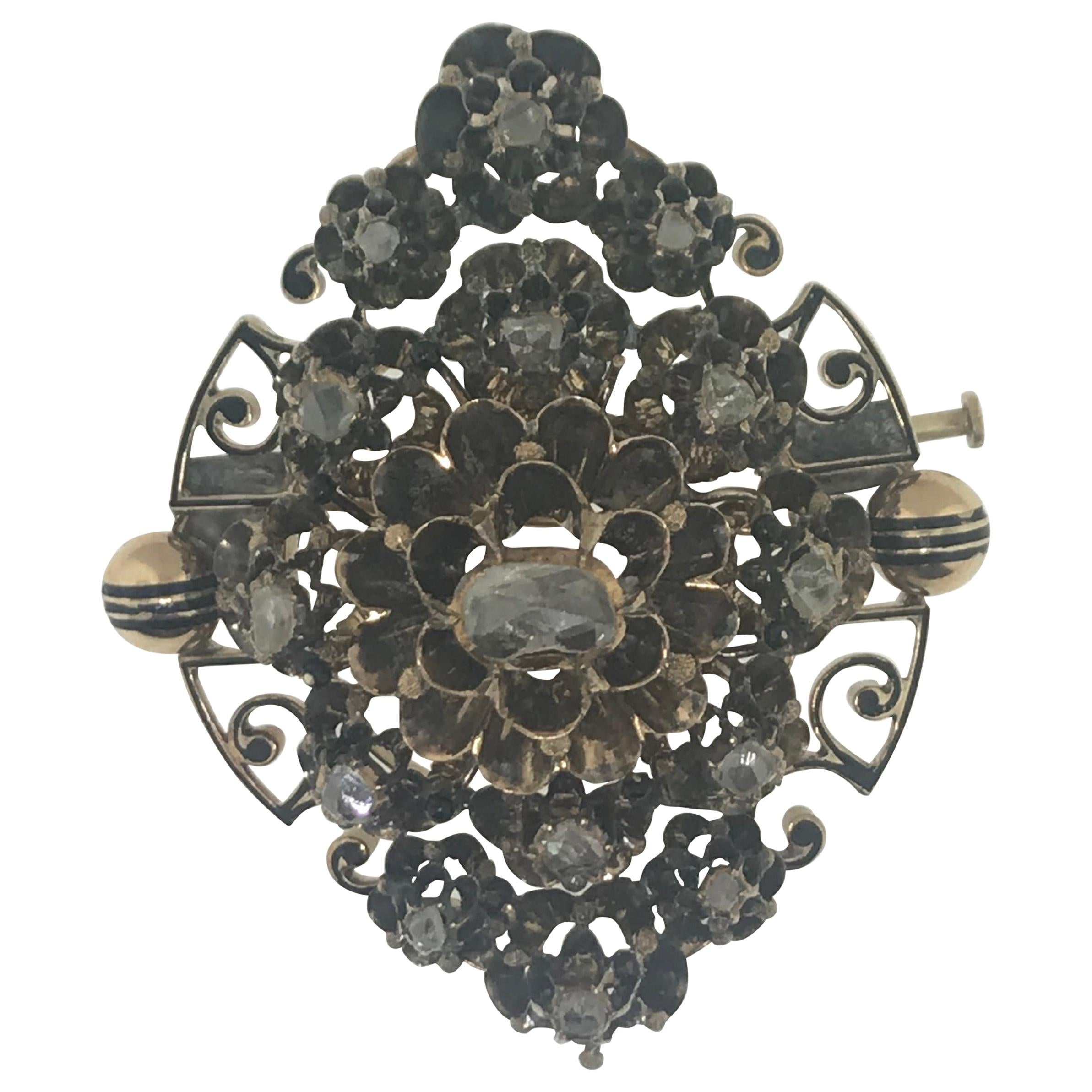 Vivid Antique Opal Rose Cut Diamond Brooch For Sale at 1stDibs