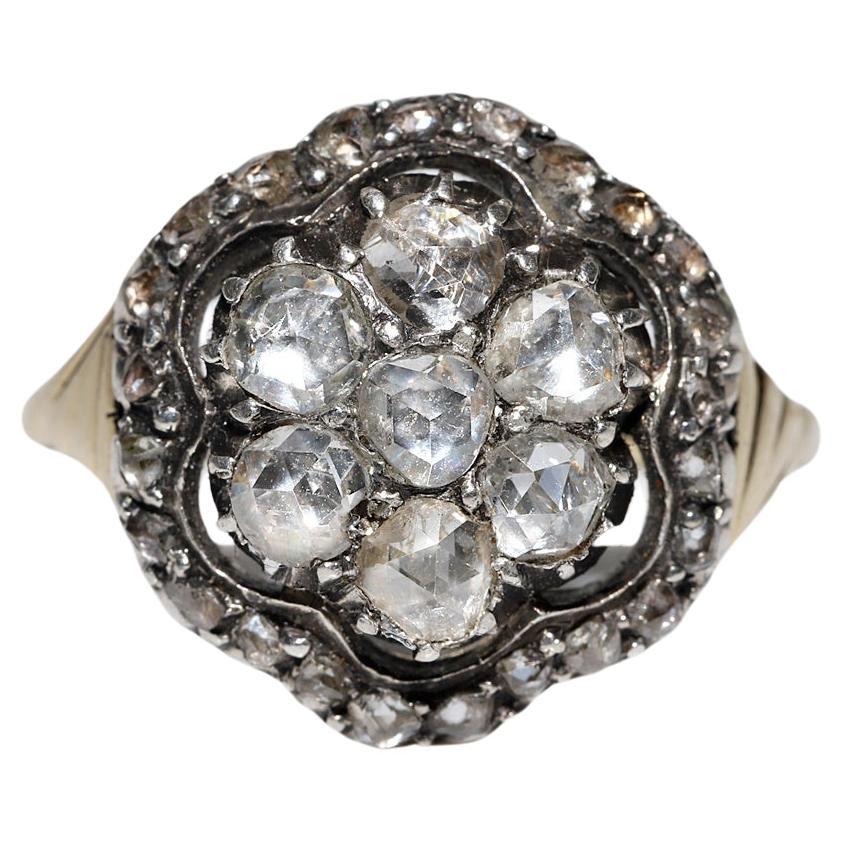 Antique Circa 1890s 8k Gold Top Silver Natural Rose Cut Diamond
