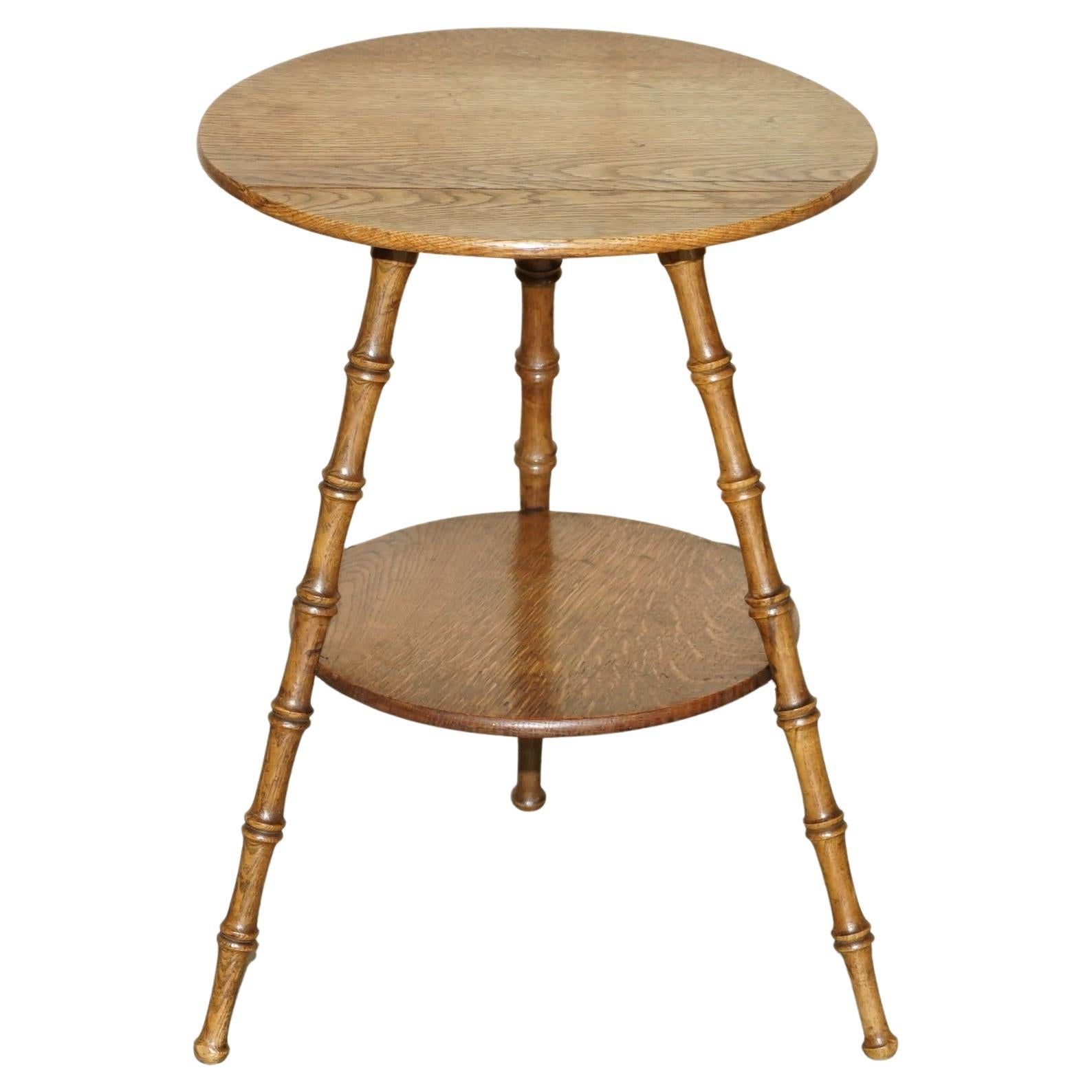 Antique French Round Oak Side Table with Bobbin Legs at 1stDibs