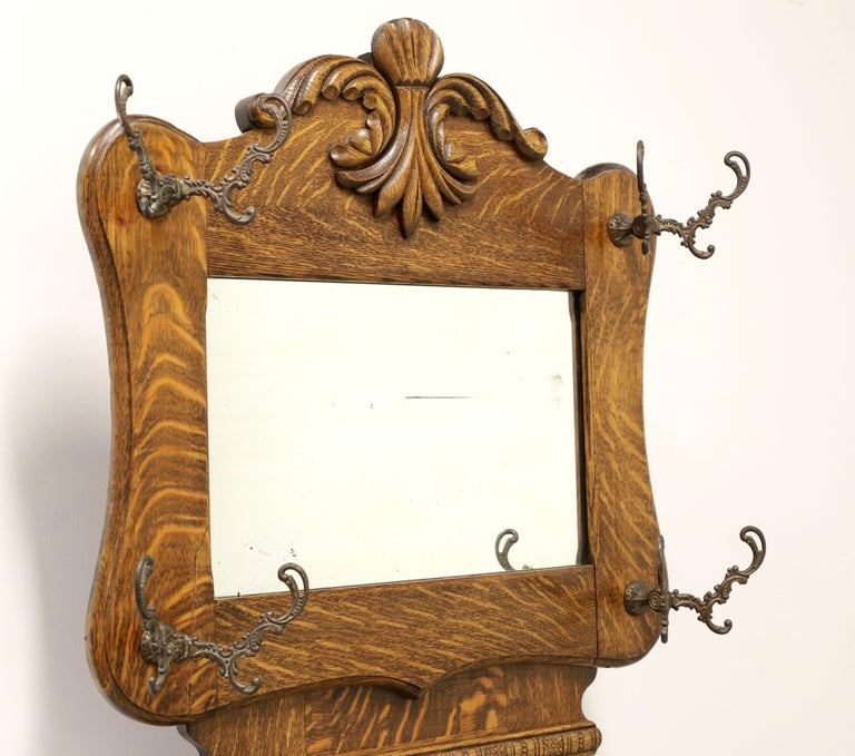 Antique Circa 1900 Victorian Period Tiger Oak Hall Tree with Chair ...