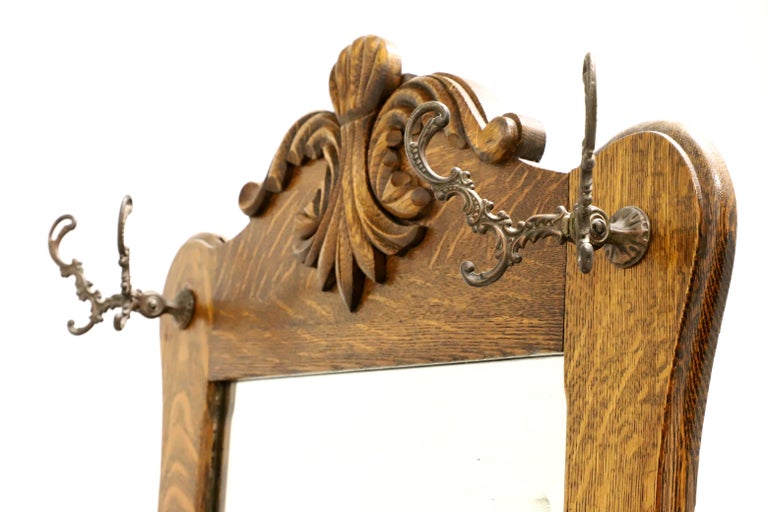 Antique Circa 1900 Victorian Period Tiger Oak Hall Tree with Chair ...