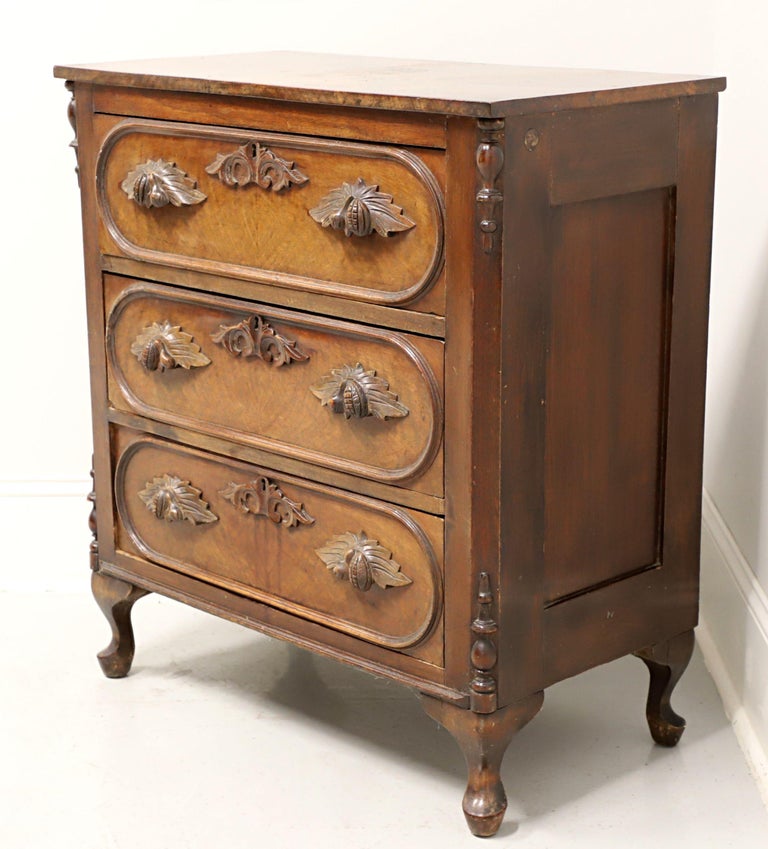 Antique Circa 1900 Victorian Walnut Three-Drawer Chest For Sale at 1stDibs
