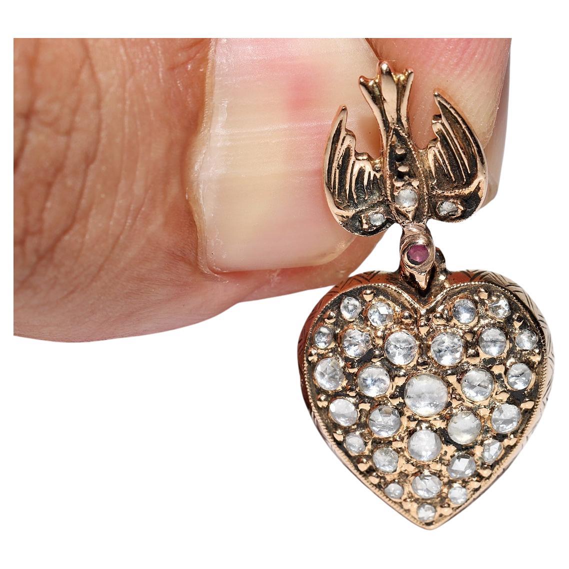 Antique Circa 1900s 12k Gold Natural Rose Cut Diamond Heart Bird ...