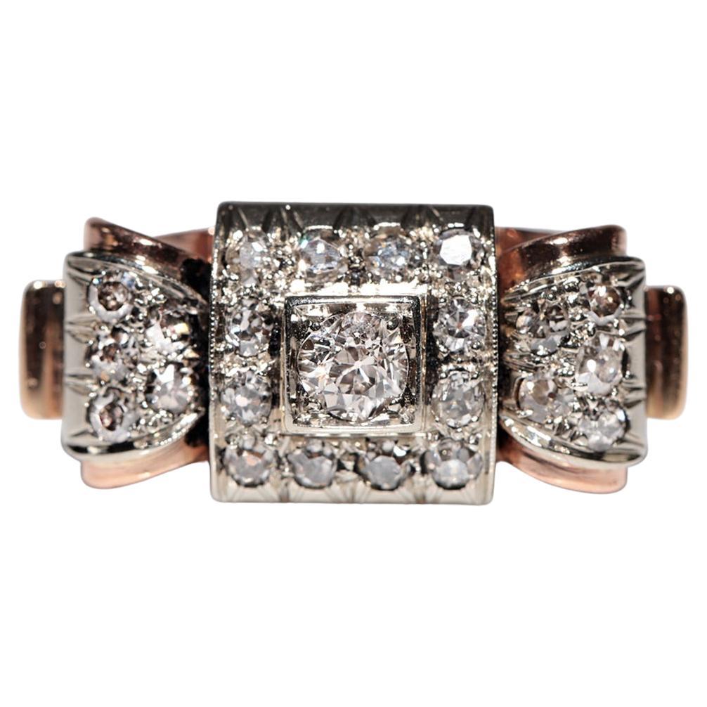 Antique Circa 1900s 14k Rose Gold Natural Diamond Decorate Tank Ring ...