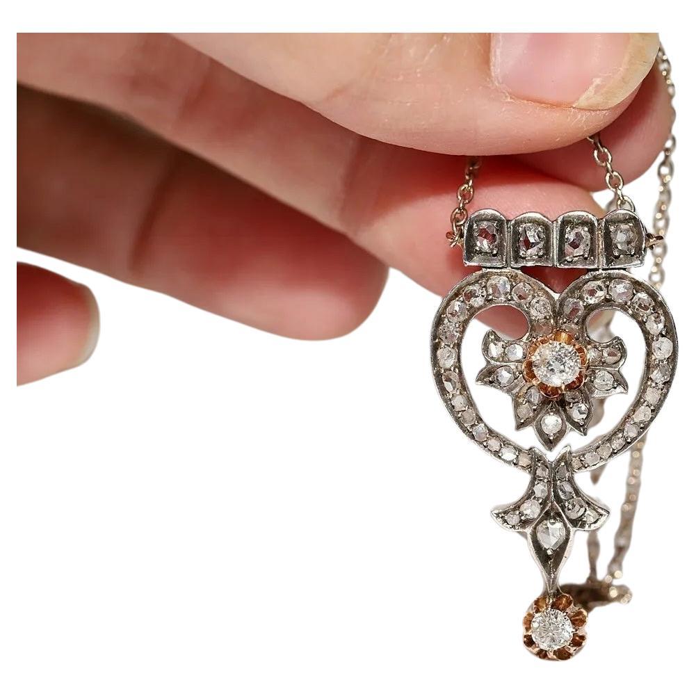 Antique Circa 1900s 9k Gold Natural Rose Cut Diamond Decorated Pendant ...