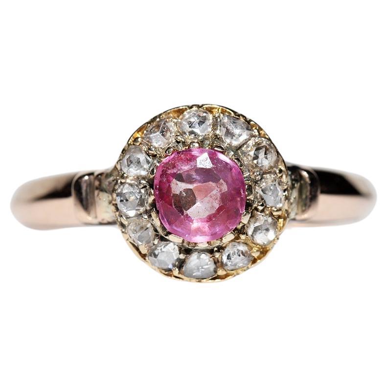 Antique Circa 1900s 14k Gold Natural Rose Cut Diamond And Ruby