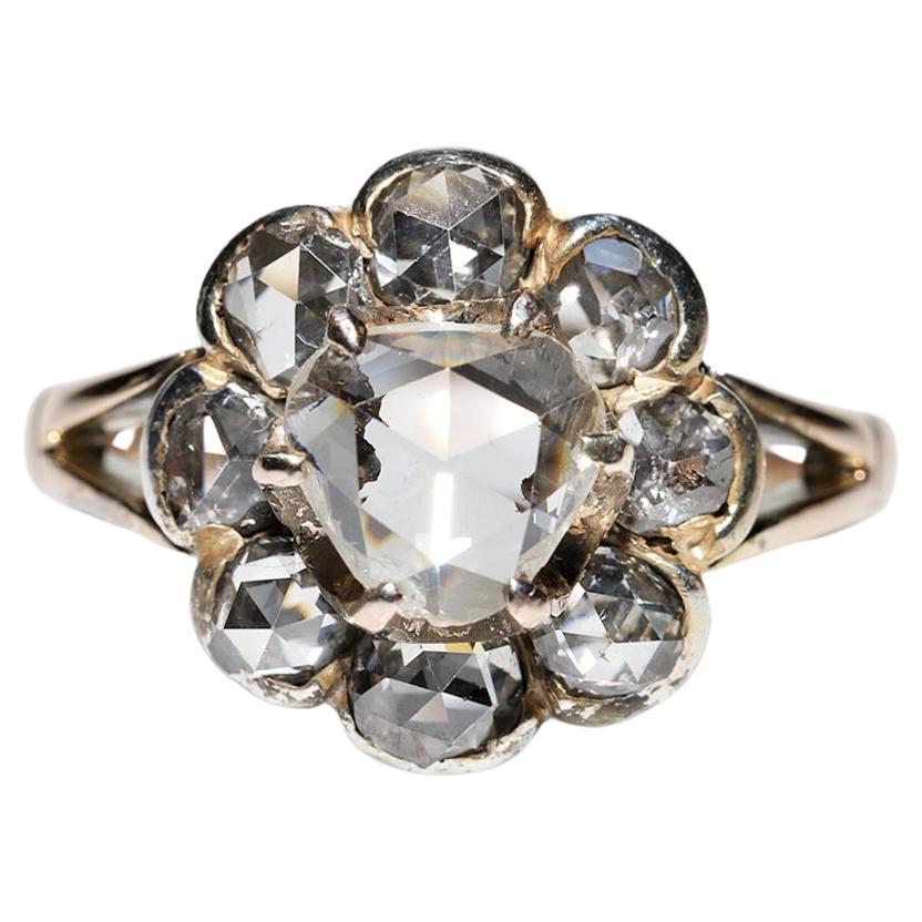 Antique 14k Gold Circa 1900s Natural Rose Cut Diamond And Amethyst Ring