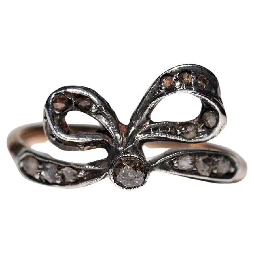 Victorian Antique Circa 1900s 14k Gold Top Silver Natural Rose Cut Diamond Ring For Sale at 1stDibs