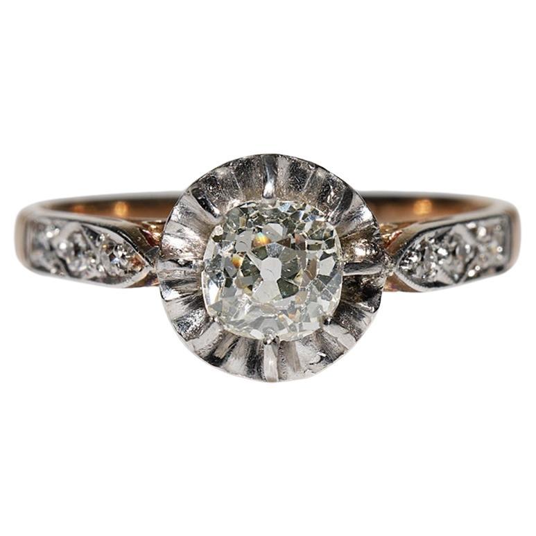 Antique Circa 1900s 18k Gold Natural Diamond Solitaire Engagement Ring