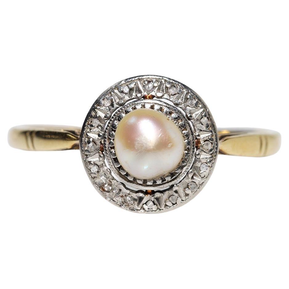Antique Circa 1900s 18k Gold Natural Rose Cut Diamond And Pearl
