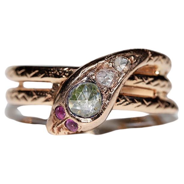 Antique Circa 1920s 18k Gold Natural Old Cut Diamond And Cabochon Ruby Ring For Sale at 1stDibs