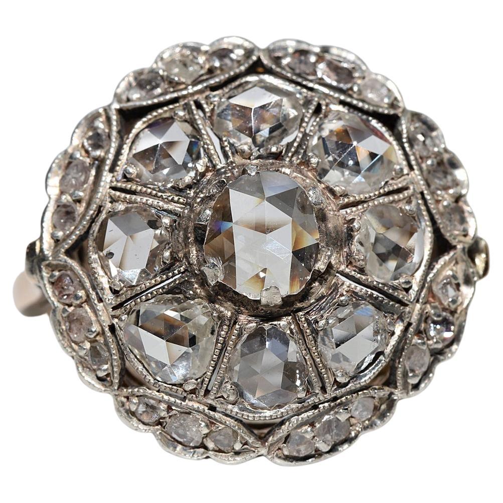 Antique Circa 1900s 18k Gold Top Silver Natural Rose Cut Diamond Ring