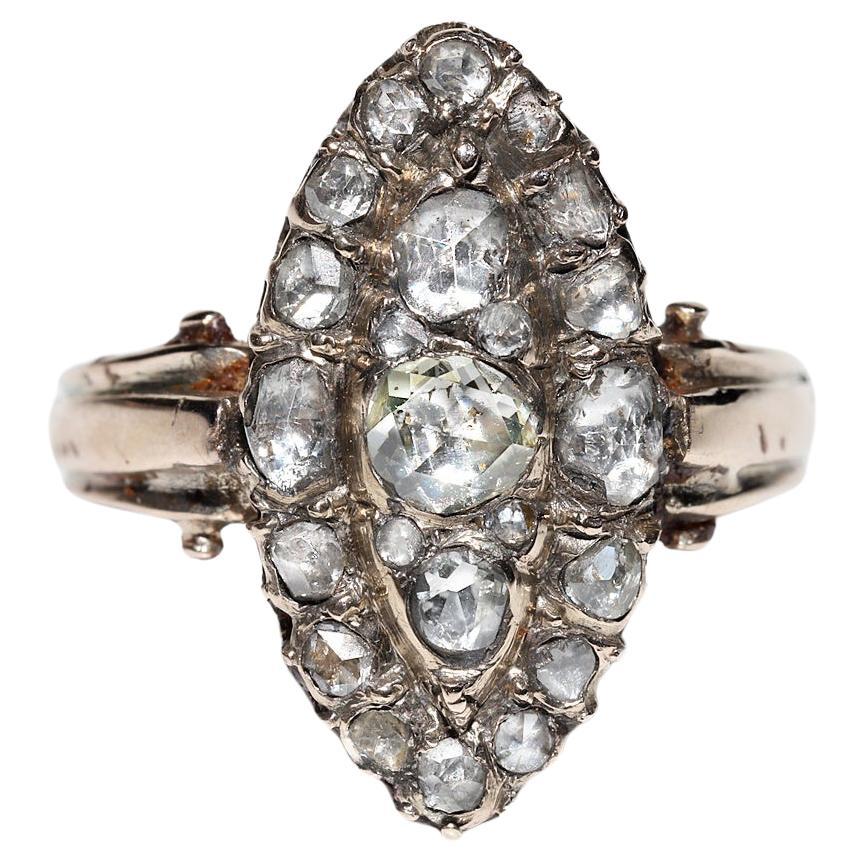 Antique Circa 1900s Ottoman 8k Gold Natural Rose Cut Diamond Decorated