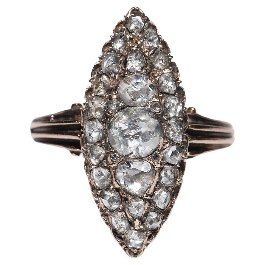 Antique Circa 1900s Ottoman 8k Gold Natural Rose Cut Diamond Decorated
