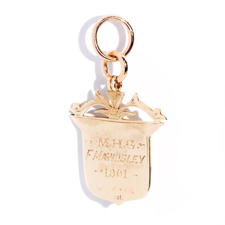 Antique Circa 1900s 9 Carat Yellow Gold Engraved and Hallmarked Shield ...