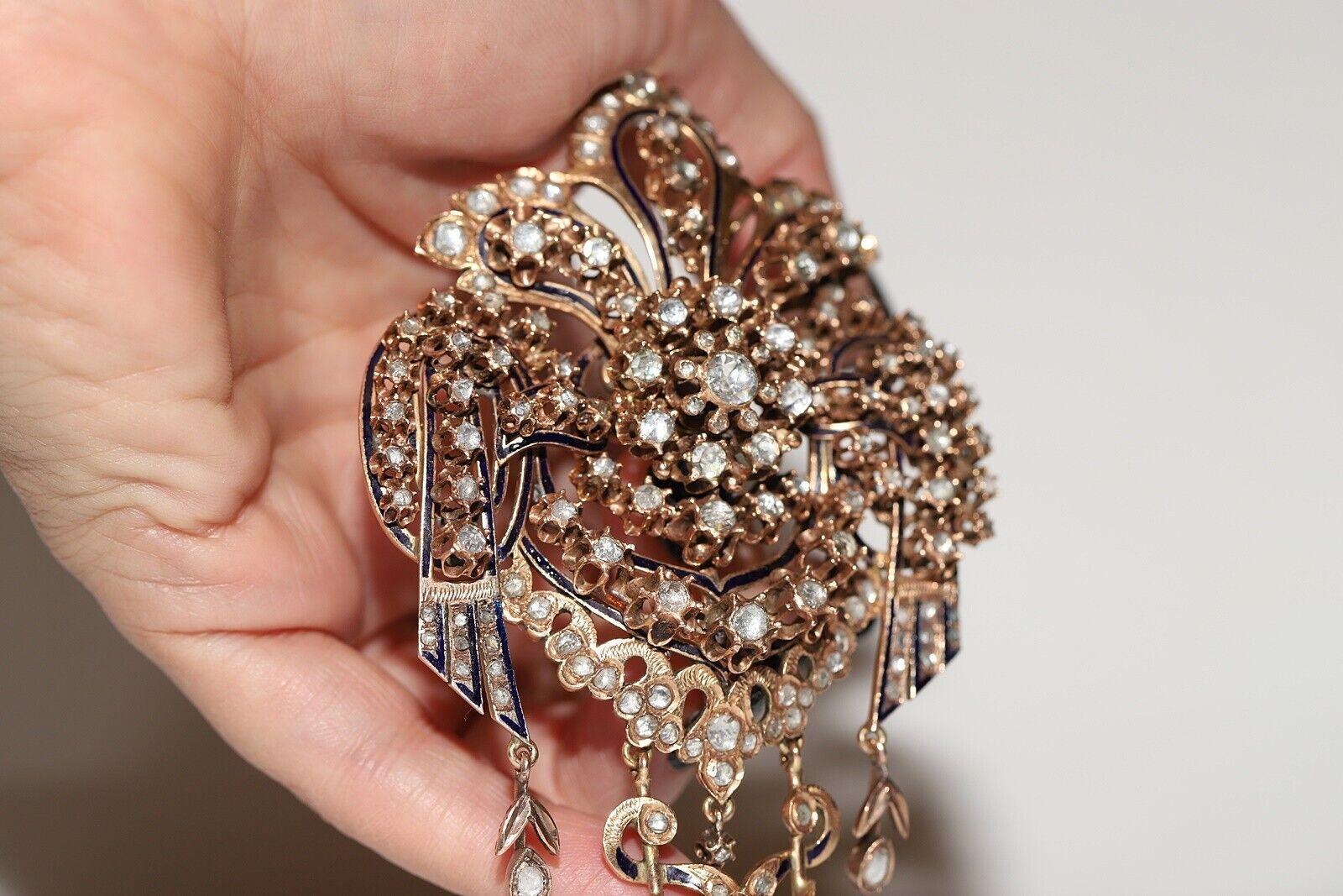Antique Circa 1900s 9k Gold Natural Rose Cut Diamond Flowers Big Brooch ...