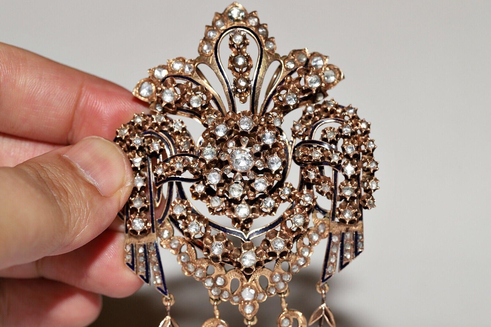 Antique Circa 1900s 9k Gold Natural Rose Cut Diamond Flowers Big Brooch ...