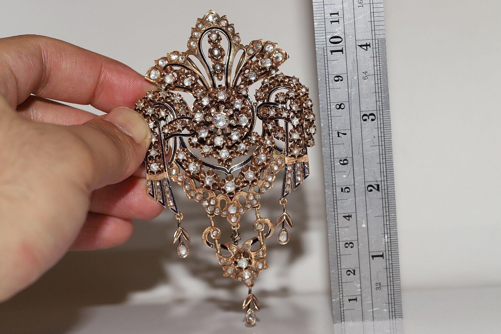 Antique Circa 1900s 9k Gold Natural Rose Cut Diamond Flowers Big Brooch ...