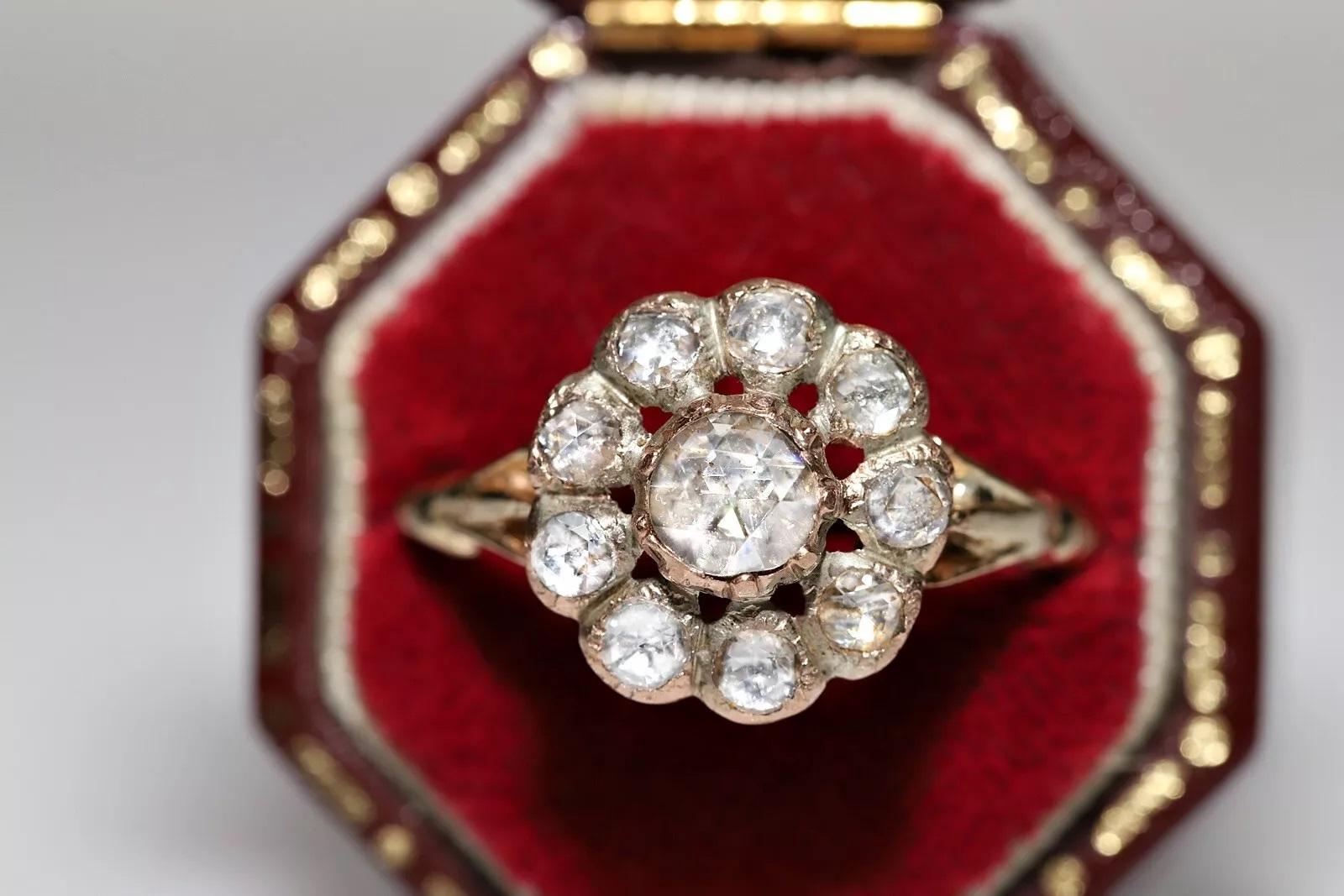 Antique Circa 1900s Ottoman 14k Gold Natural Rose Cut Diamond Decorated