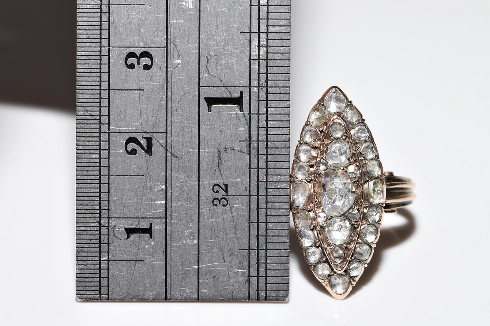 Antique Circa 1900s Ottoman 8k Gold Natural Rose Cut Diamond Navette ...