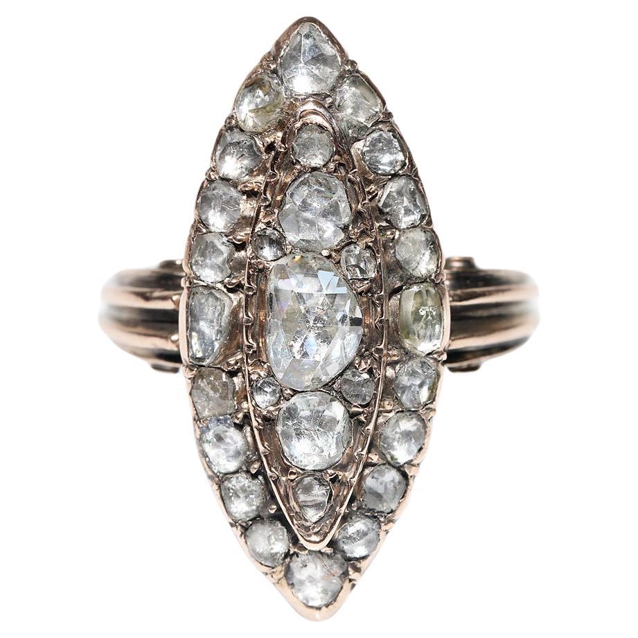 Antique Circa 1900s Ottoman 8k Gold Natural Rose Cut Diamond Navette ...