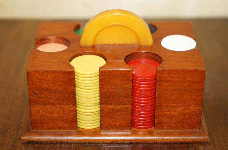 ANTIQUE CIRCA 1920 ART DECO CASION CHIP POKER SET WiTH BAKELITE HANDLE ...