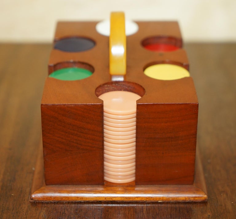 ANTIQUE CIRCA 1920 ART DECO CASION CHIP POKER SET WiTH BAKELITE HANDLE ...