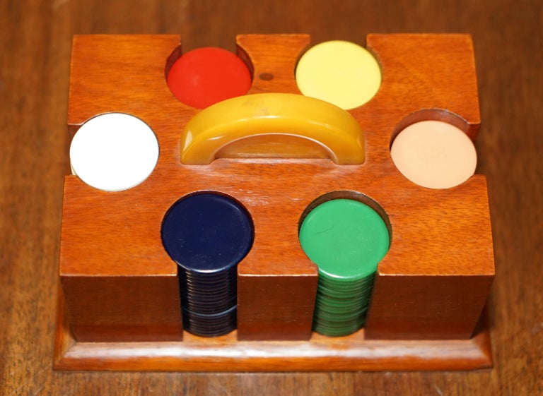 ANTIQUE CIRCA 1920 ART DECO CASION CHIP POKER SET WiTH BAKELITE HANDLE ...