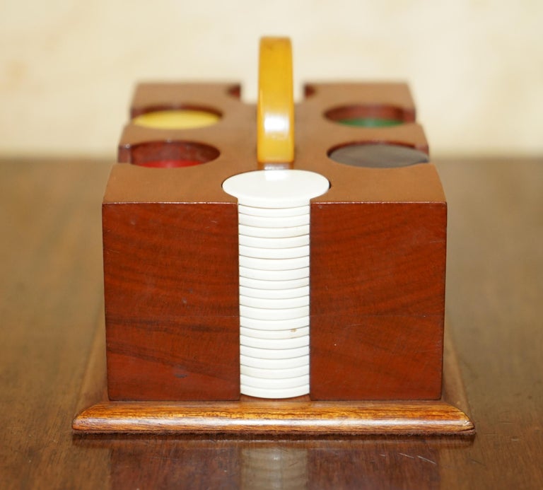 ANTIQUE CIRCA 1920 ART DECO CASION CHIP POKER SET WiTH BAKELITE HANDLE ...