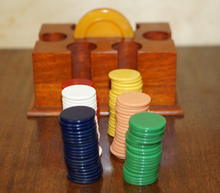 ANTIQUE CIRCA 1920 ART DECO CASION CHIP POKER SET WiTH BAKELITE HANDLE ...