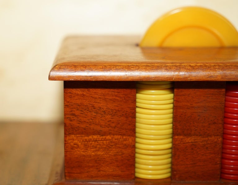 ANTIQUE CIRCA 1920 ART DECO CASION CHIP POKER SET WiTH BAKELITE HANDLE ...