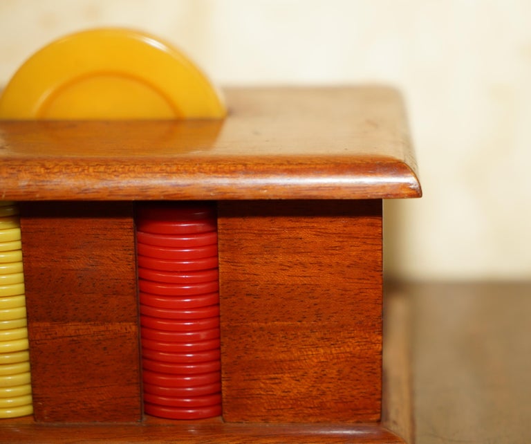 ANTIQUE CIRCA 1920 ART DECO CASION CHIP POKER SET WiTH BAKELITE HANDLE ...
