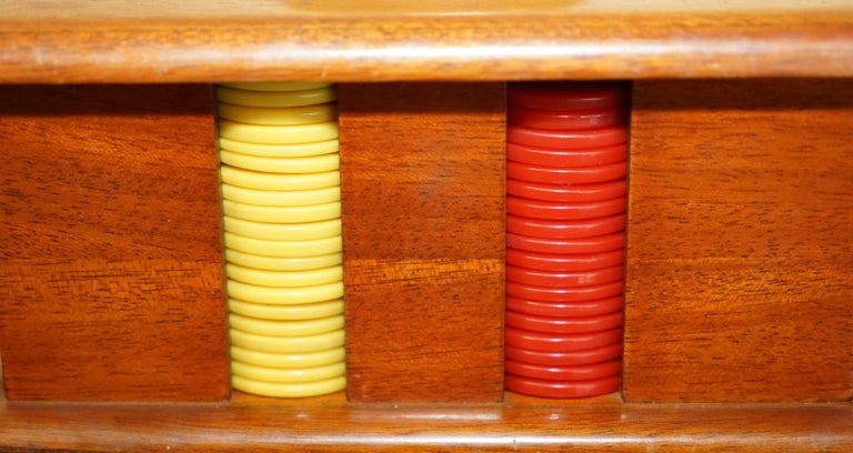 ANTIQUE CIRCA 1920 ART DECO CASION CHIP POKER SET WiTH BAKELITE HANDLE ...
