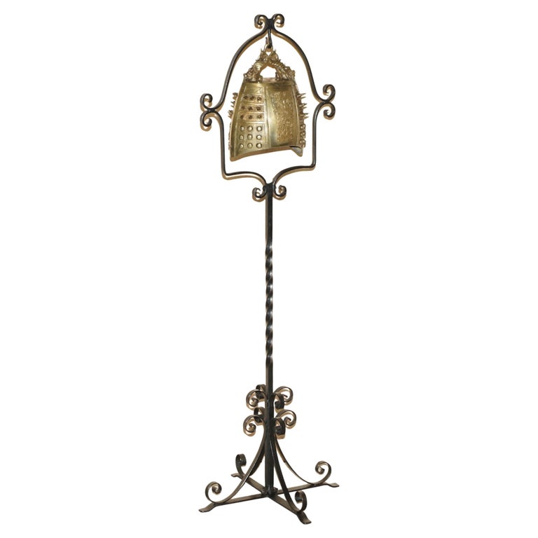 Antique circa 1920 Chinese Export Floor Standing Bell with Wrought Iron ...
