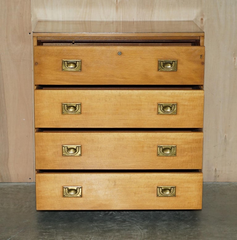 Antique circa 1920 Light Oak Military Campaign Chest of Drawers with ...