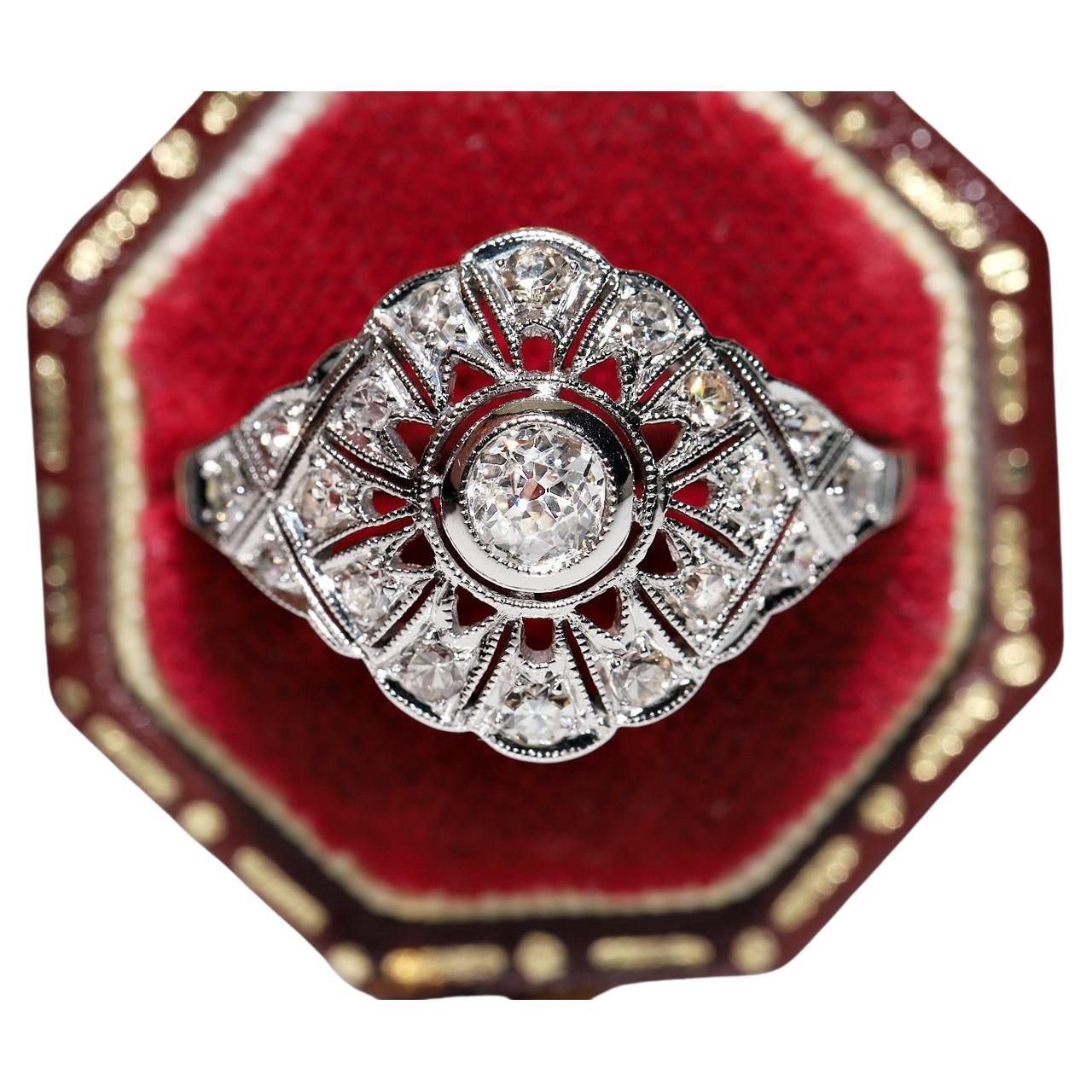 Antique Circa 1920s Art Deco 14k Gold Natural Diamond Decorated Ring For Sale at 1stDibs